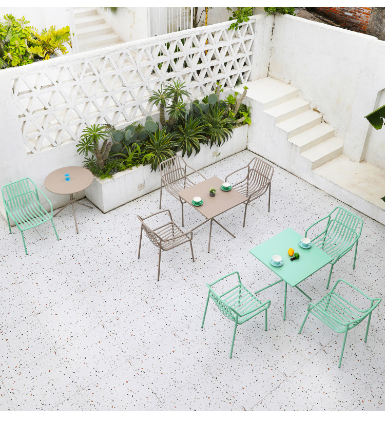 Outdoor round metal terrace tabletop Brown D - MingMeng