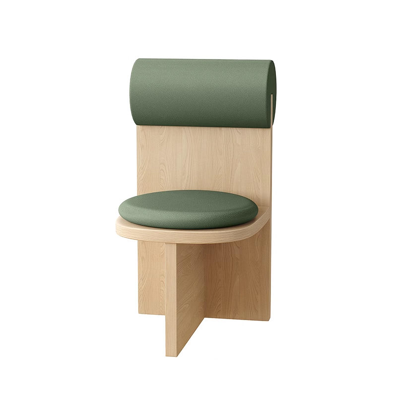 Trendy Single Wooden Chair | Green Cushioned Seat - MingMeng